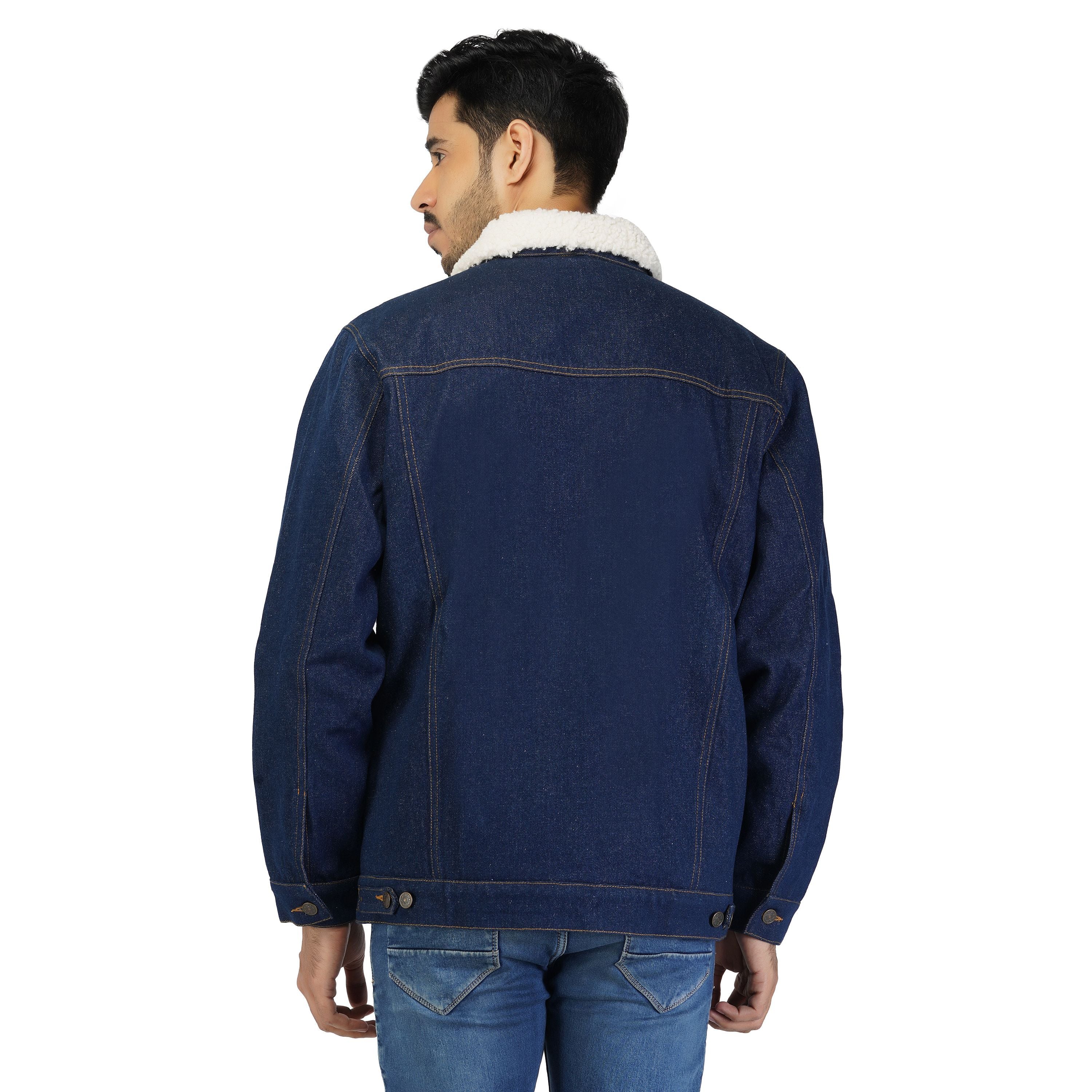 SLAY. Men's Winter wear Full Sleeves Solid Navy Blue Button-Down Denim ...
